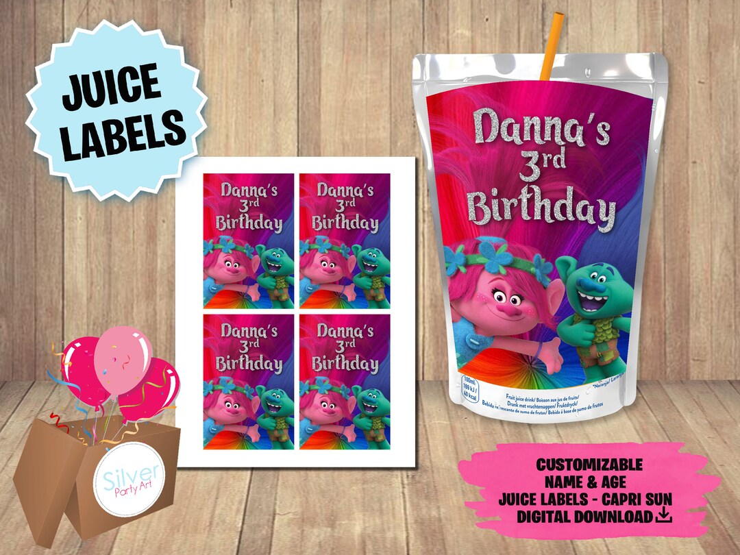 Labels Trolls Birthday Party Pack - Juice Label - DIGITAL DOWNLOAD ...