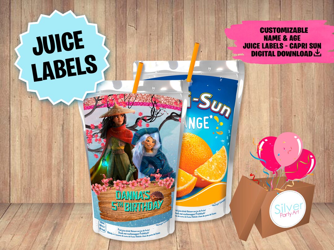 Labels for Raya and the Last Dragon Party - Juice Label - DIGITAL ...