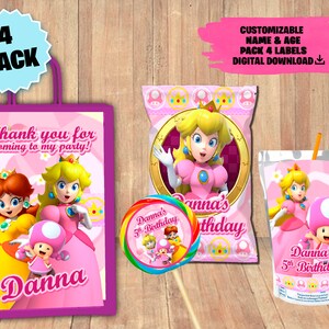 Labels for Princess Peach Party Pack - Chip Bag - Favor Bag - Juice ...