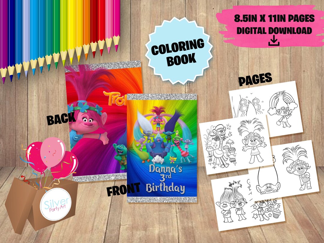 Coloring Book for Trolls Birhtday Party - DIGITAL DOWNLOAD - Book Cover ...