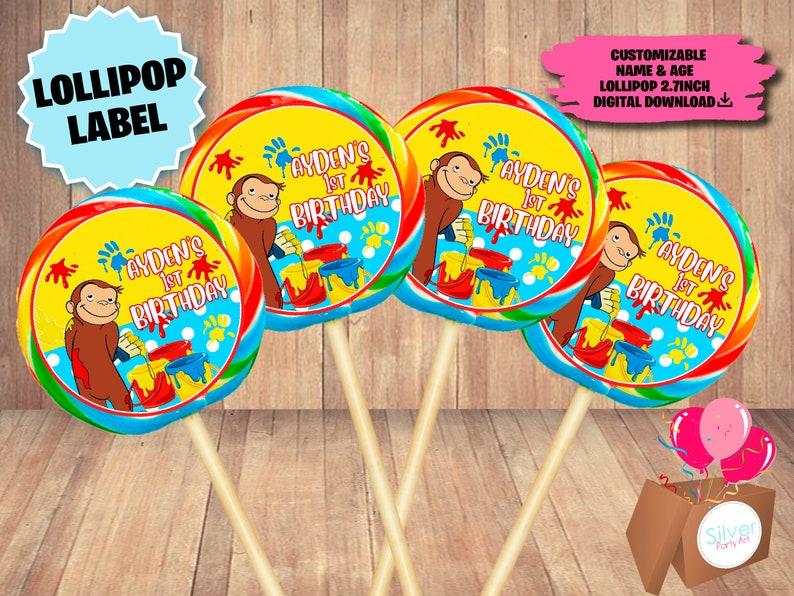 Curious George Birthday Party Lollipop Printable Labels - Etsy