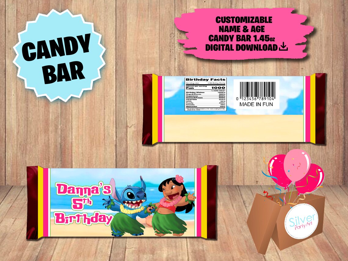 Label for Lilo and Stitch Party Chocolate Bar Labels Candy Bar Wrapper ...