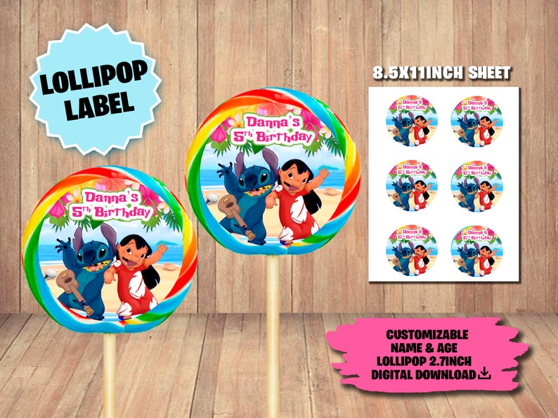Label for Lilo and Stitch Birthday Party Lollipop Label - Etsy Australia