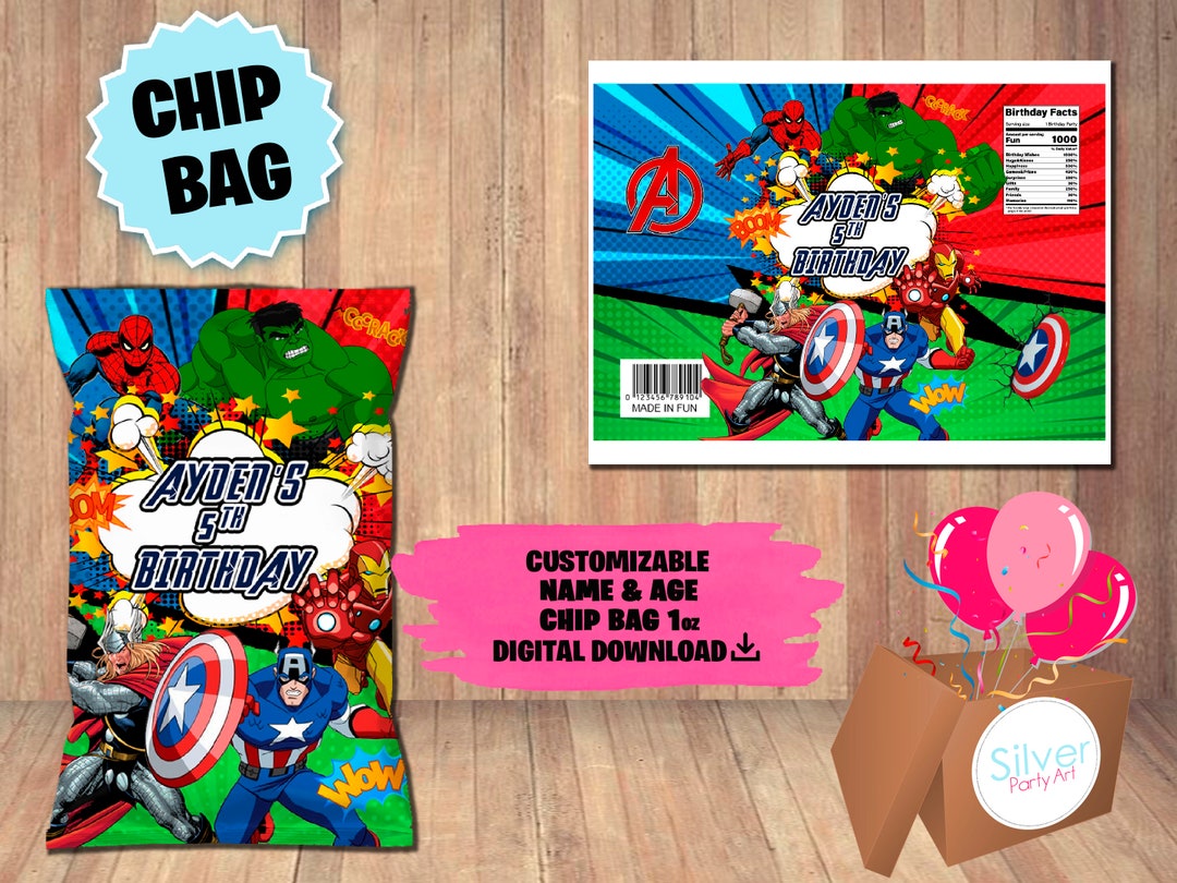 Labels for AVENGERS Party - Chip Bag Label - DIGITAL DOWNLOAD ...