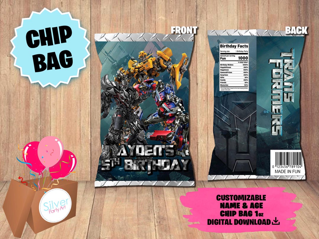 Labels for Transformers Birthday Party Pack - Chip Bag 1oz - DIGITAL ...