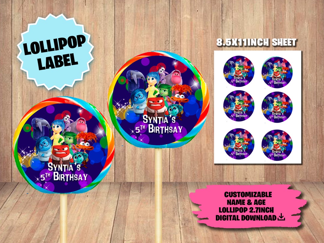 Labels for Inside Out Birthday Party - Lollipop 2.7in - DIGITAL ...