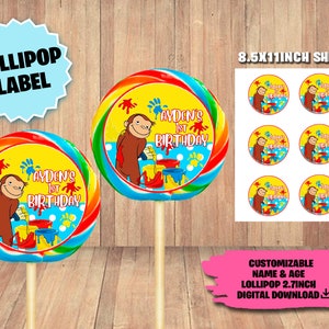 Curious George Birthday Party - Lollipop - Printable Labels DIGITAL ...