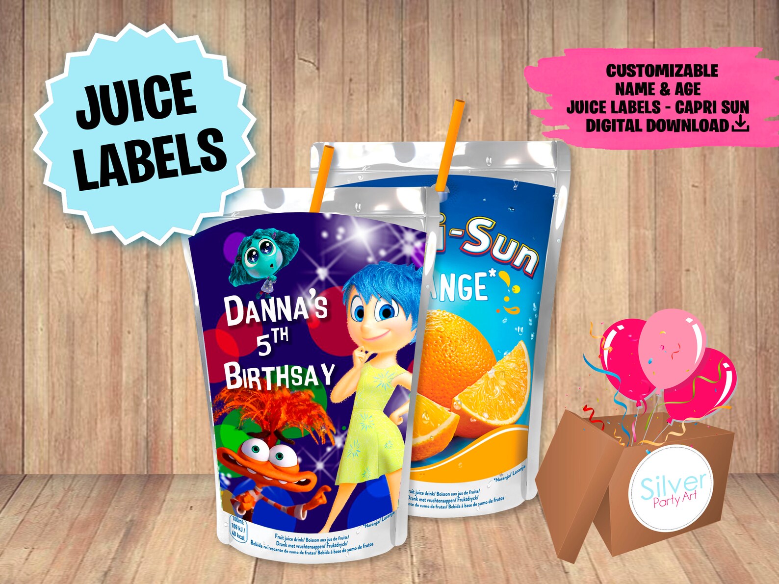 Labels for Inside Out Birthday Party Pack Juice DIGITAL DOWNLOAD ...