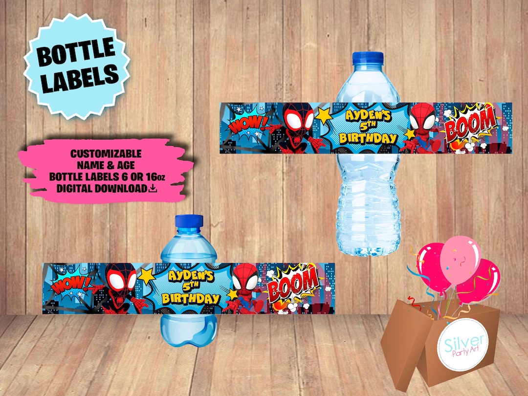 Label for Spidey and His Amazing Friends Birthday Party - Water Bottle ...