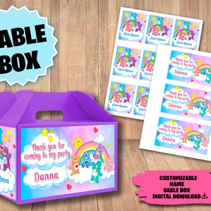 Labels for Care Bears Birthday Party Pack - Gable Box, Gift Box, Treat ...