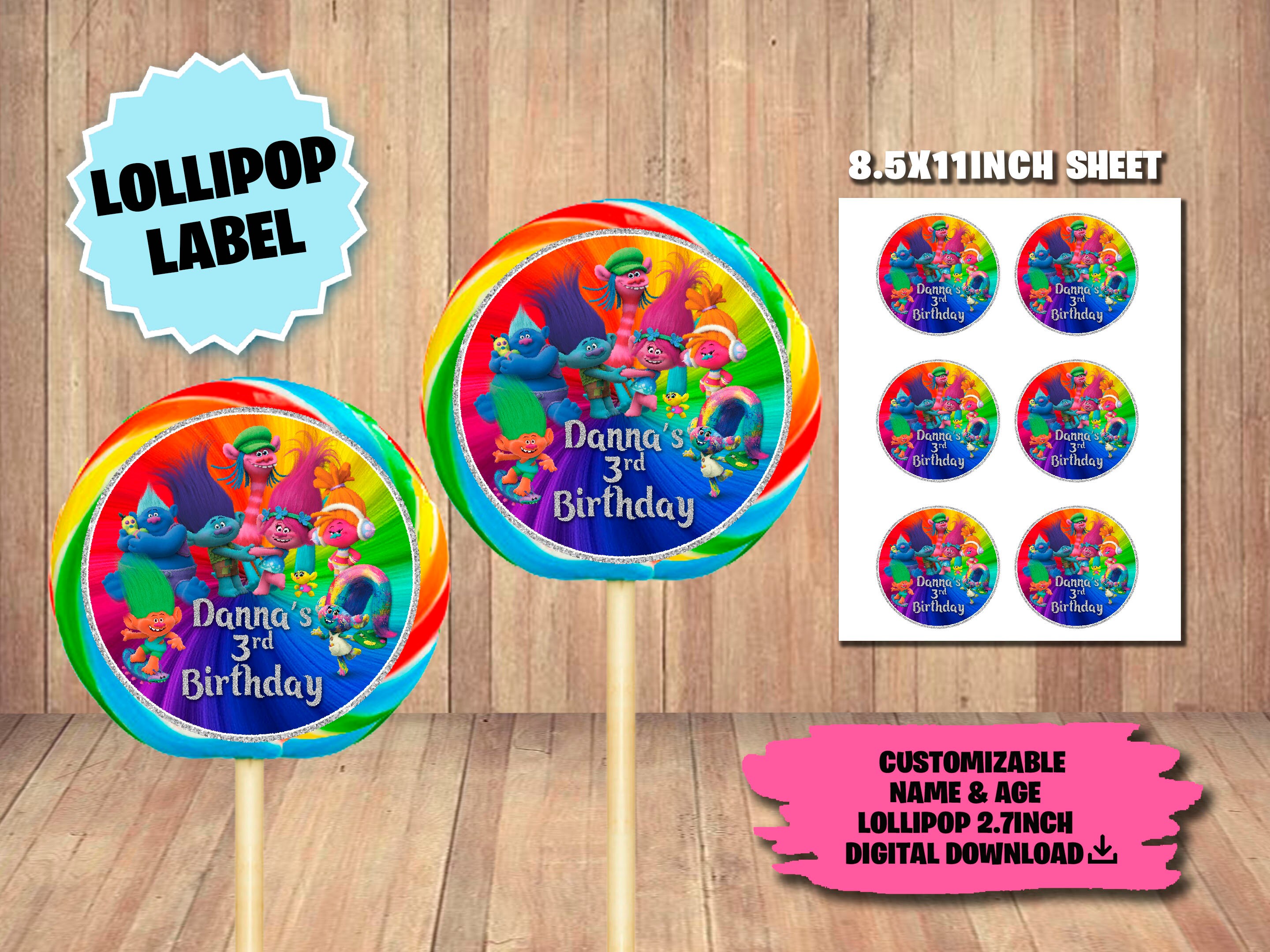 Label for TROLLS Party - Lollipop Label - DIGITAL DOWNLOAD - Trolls ...