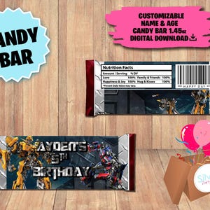 Labels for Transformers Birthday Party Pack - Candy Bar 1.45oz to 1 ...