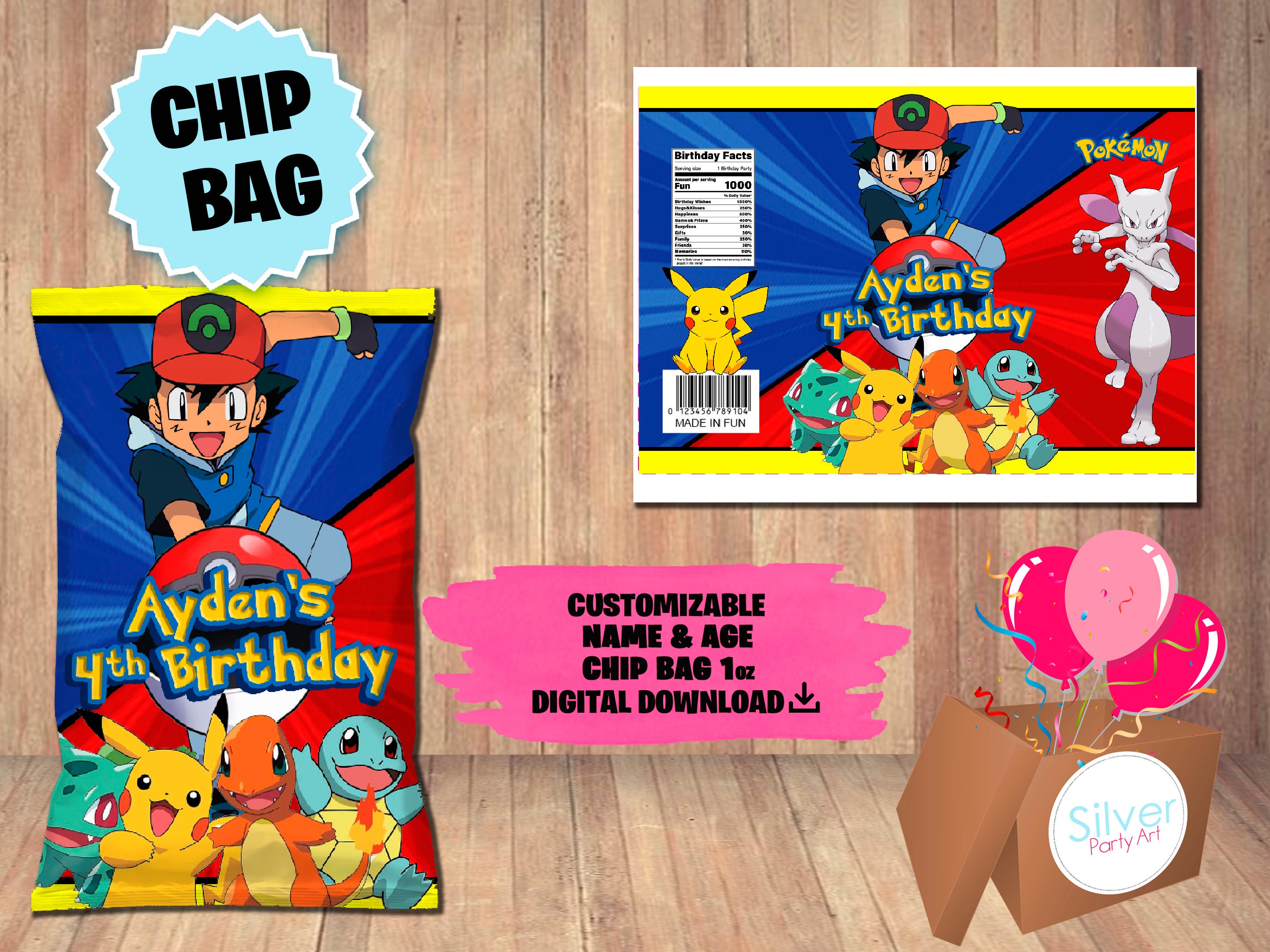 Labels Pokemon Birthday Party Pack Chip Bag Label DIGITAL - Etsy