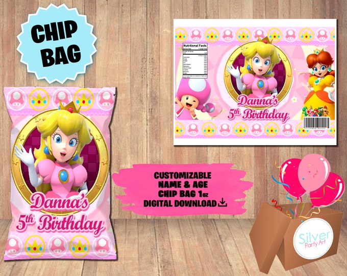 Princess Peach Chip Bag Birthday Party Potato Labels Labels Printables ...