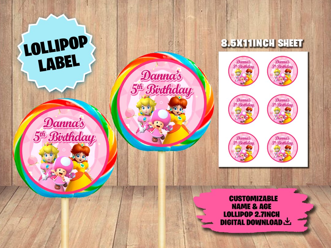 Label for Princess Peach Party - Lollipop Label - DIGITAL DOWNLOAD ...