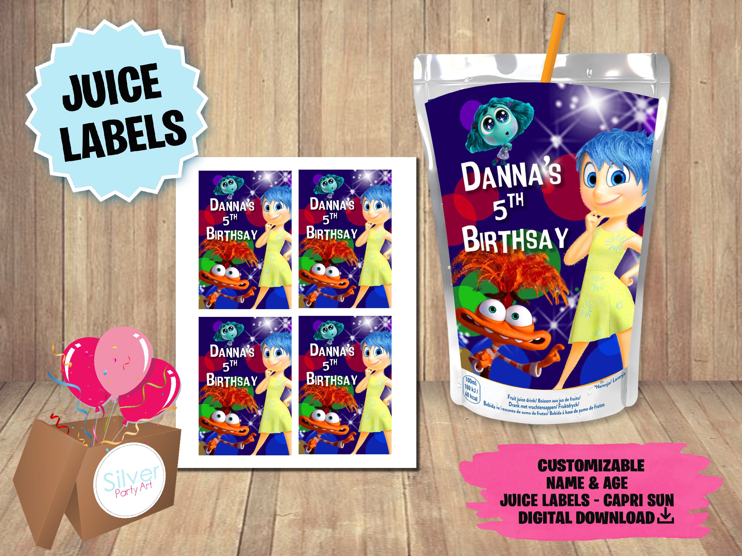 Labels for Inside Out Birthday Party Pack Juice DIGITAL DOWNLOAD ...