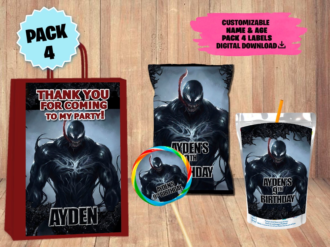 Labels for VENOM Party Pack - Chip Bag - Favor Bag - Juice - Lollipop ...