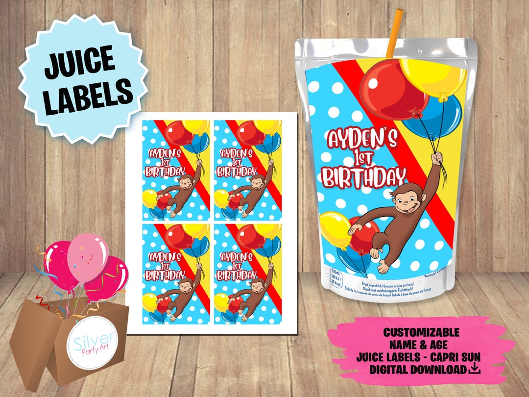Curious George Labels - Juice Label - Capri Sun Label - DIGITAL ...