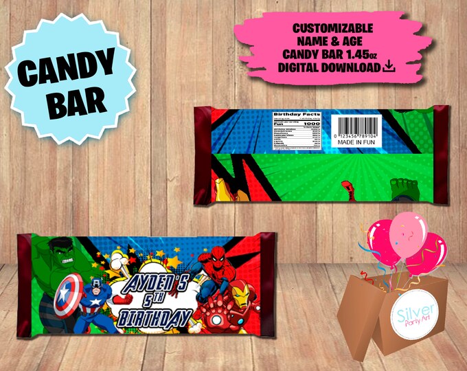 Avengers Birthday Party Chocolate Label DIGITAL DOWNLOAD Avengers Candy ...