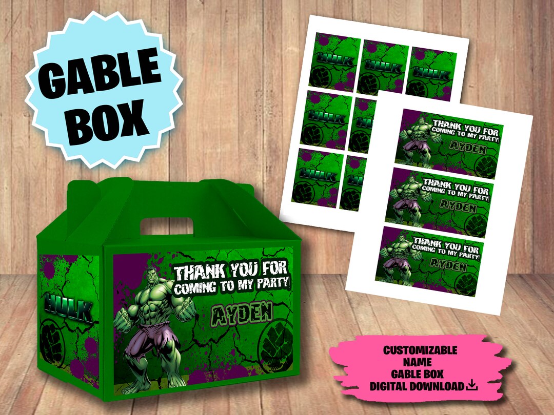Labels Hulk Birthday Party Pack - Gable Box Label - DIGITAL DOWNLOAD ...