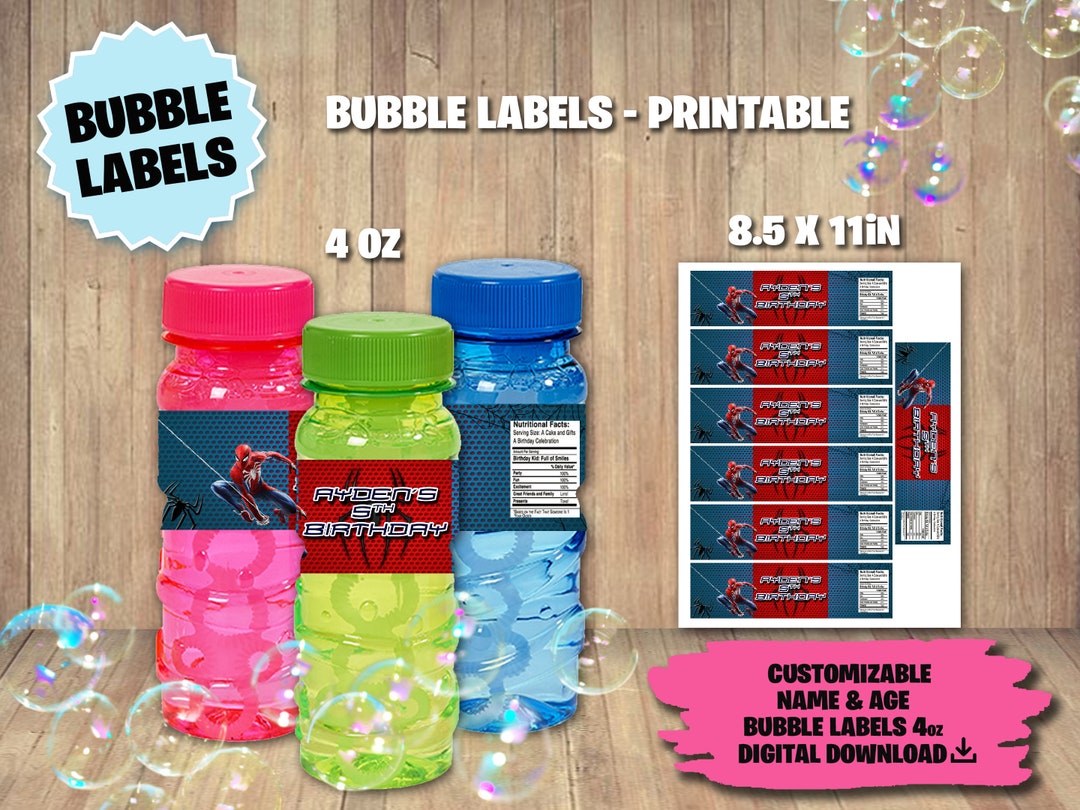 Spiderman Bubble Bottle Labels - Spiderman Birthday Party -DIGITAL ...