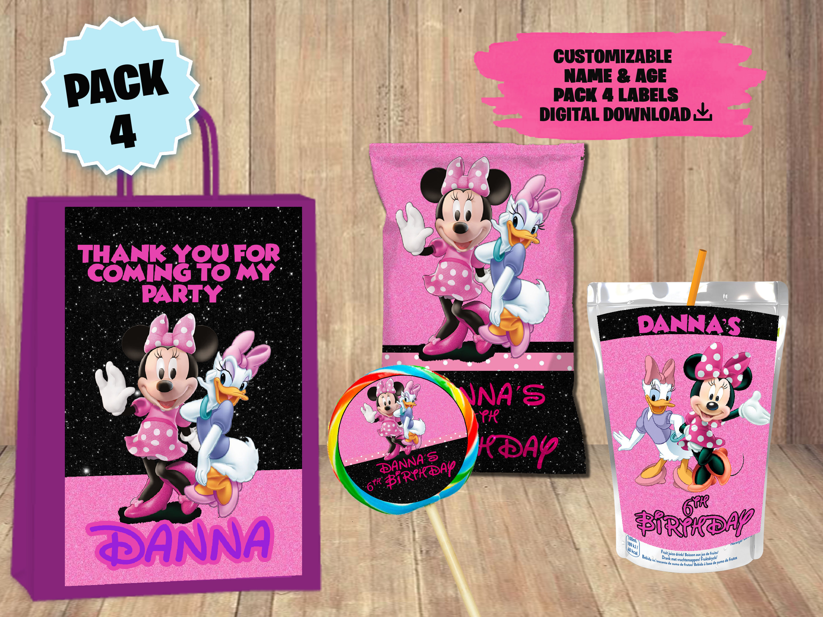 Labels for Minnie Mouse Party Pack Chip Bag Favor Bag - Etsy