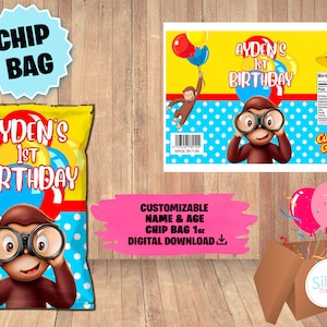 Labels for Curious George Party - Chip Bag Label - DIGITAL DOWNLOAD ...