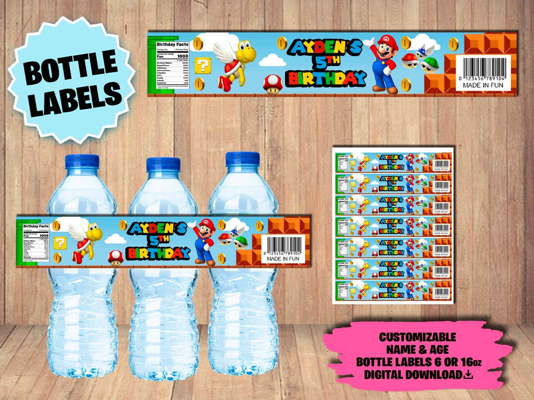 Labels Mario Bros Birthday Party Pack - Water Bottle Label - DIGITAL ...