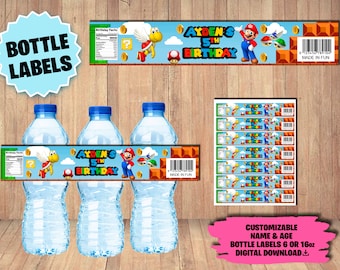 Mario Bros Bottle Label, Labels for Birthday Party Printable DIGITAL ...