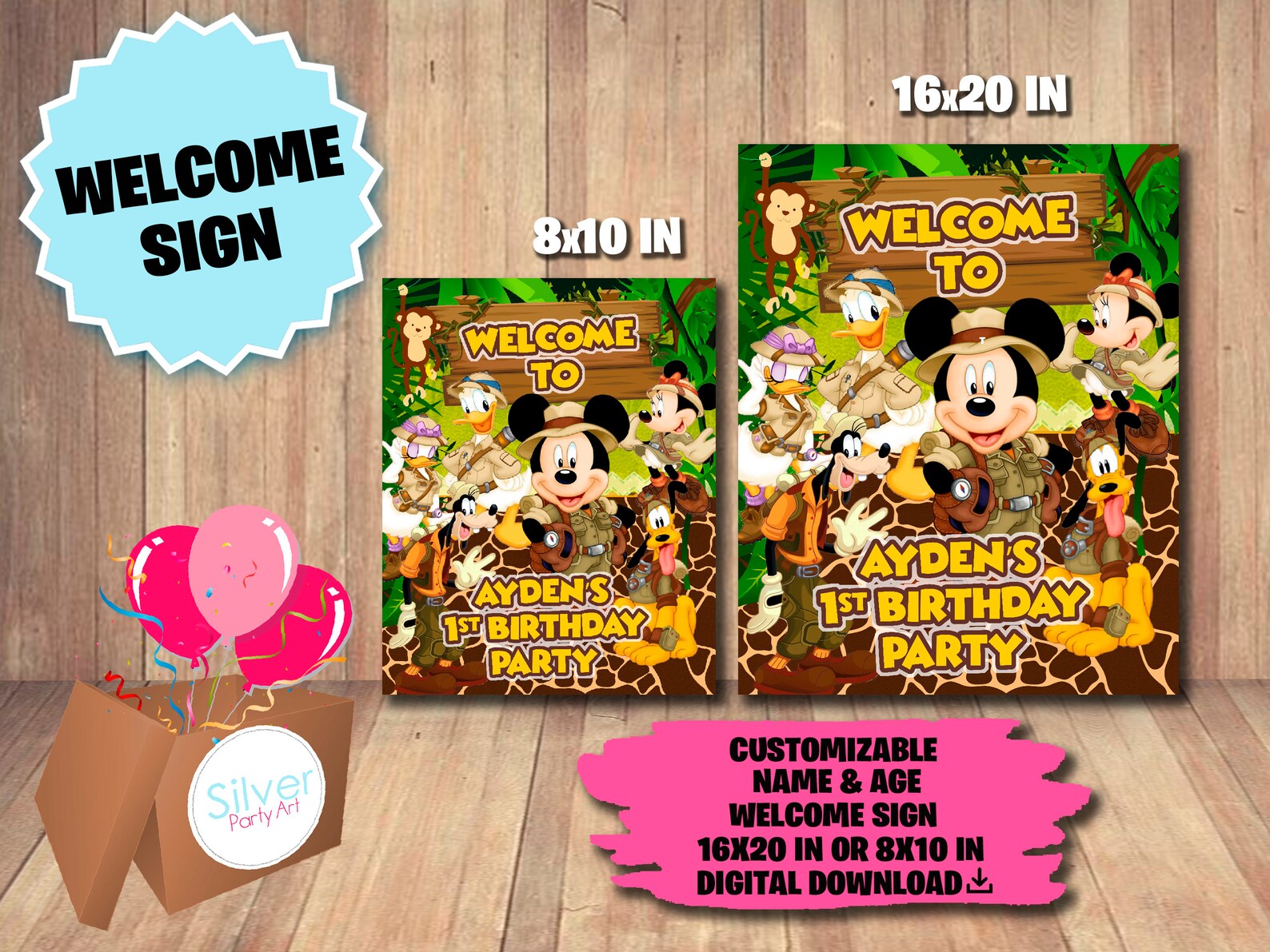 Mickey Mouse Safari Welcome Sign Welcome Poster Printable - Etsy
