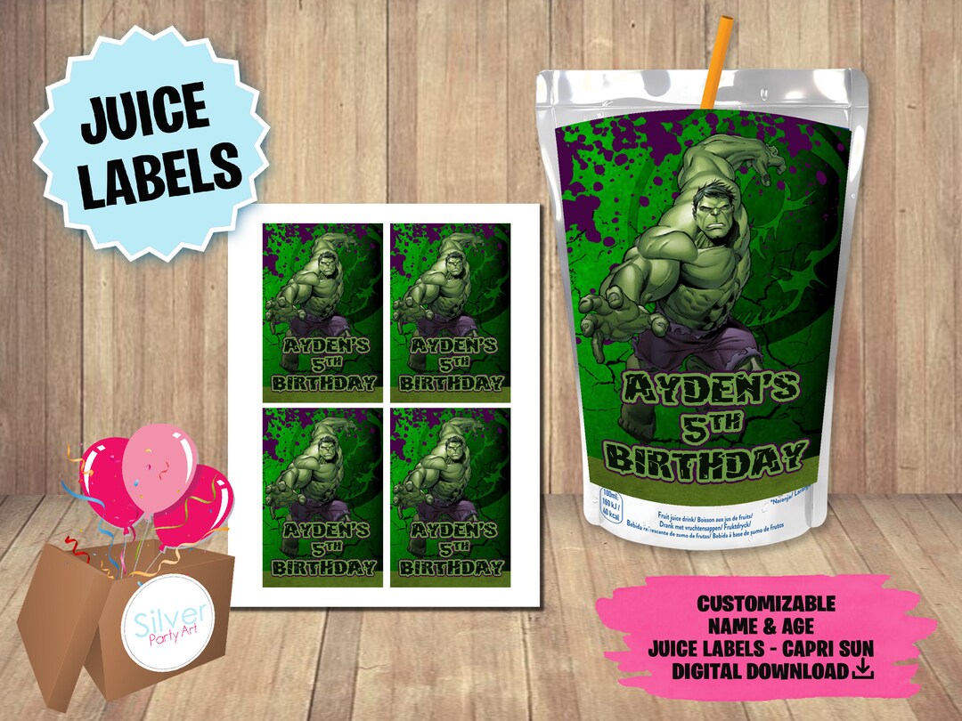 Labels for Hulk Party - Juice Label - DIGITAL DOWNLOAD - Hulk Capri Sun ...