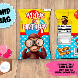 Labels for Curious George Party - Chip Bag Label - DIGITAL DOWNLOAD ...