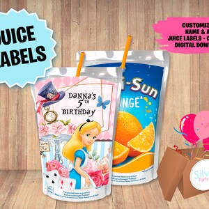 Labels for Alice in Wonderland Party Pack - Chip Bag, Juice, Favor Bag ...