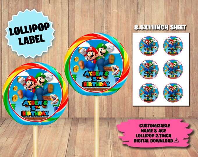 Label for Princess Peach Party Lollipop Label DIGITAL DOWNLOAD Princess ...