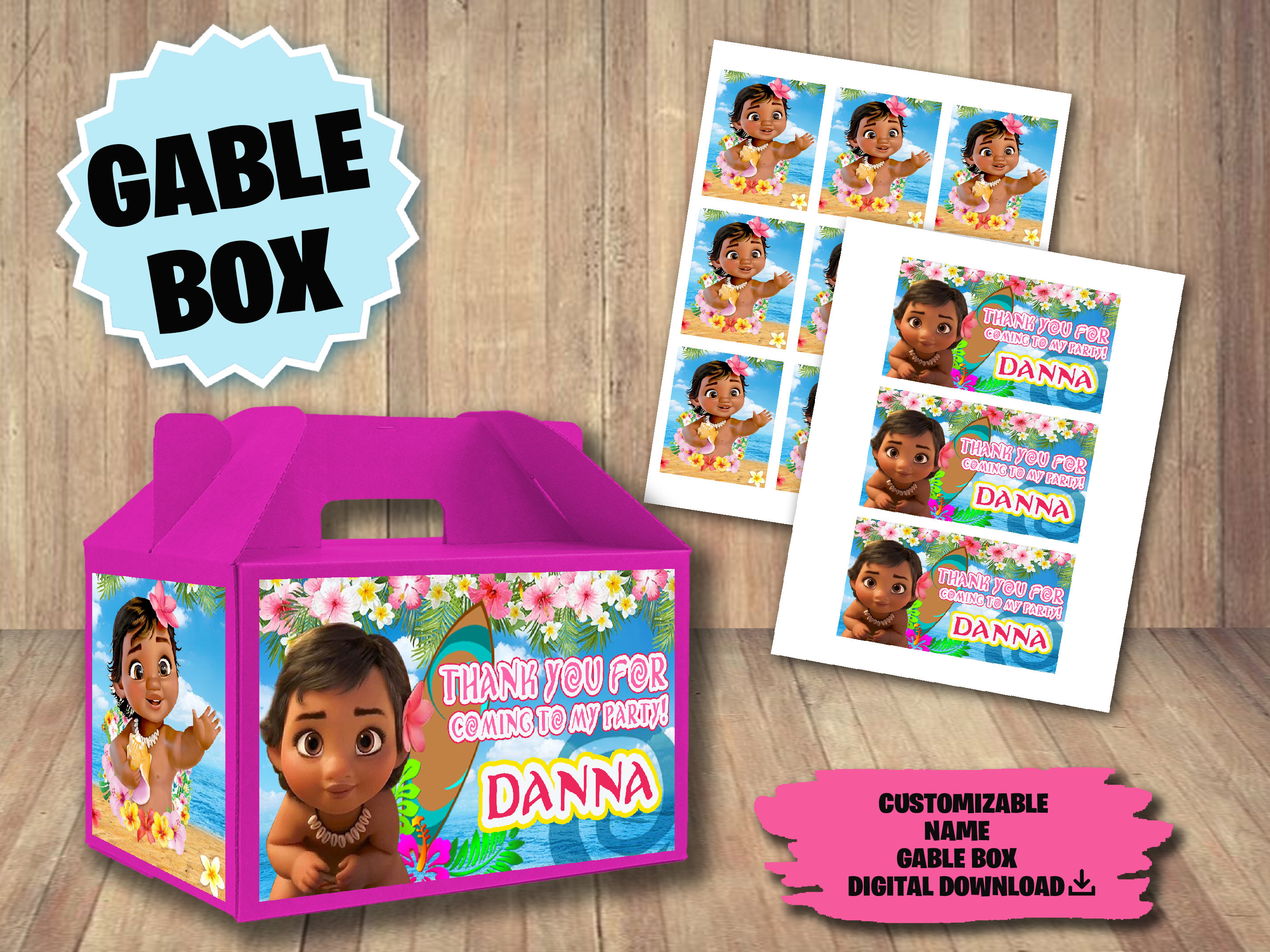 Label for Baby Moana Birthday Party Moana Gable Box Label - Etsy