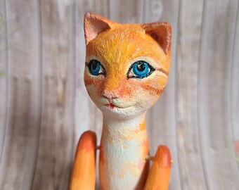 Cat From Paper Mache, Cute Kitty, Folk Art, Cat Decor, Recycled Paper ...