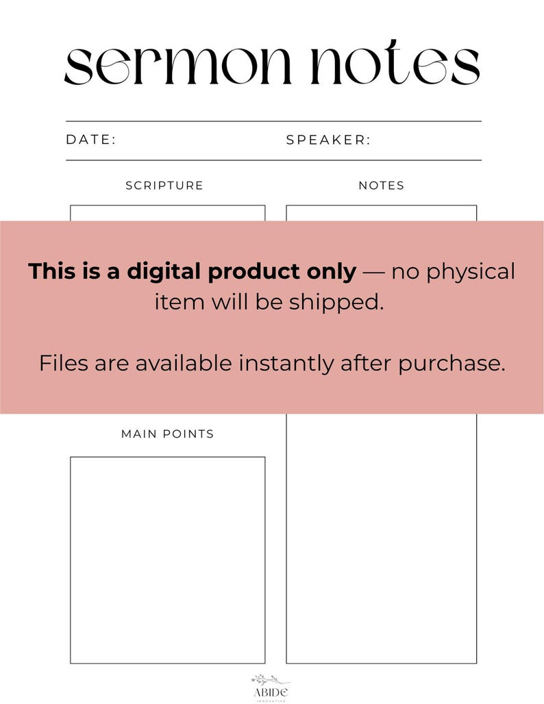 Printable Sermon Notes Page | Bible Study Journal | Church Notes | A4 ...