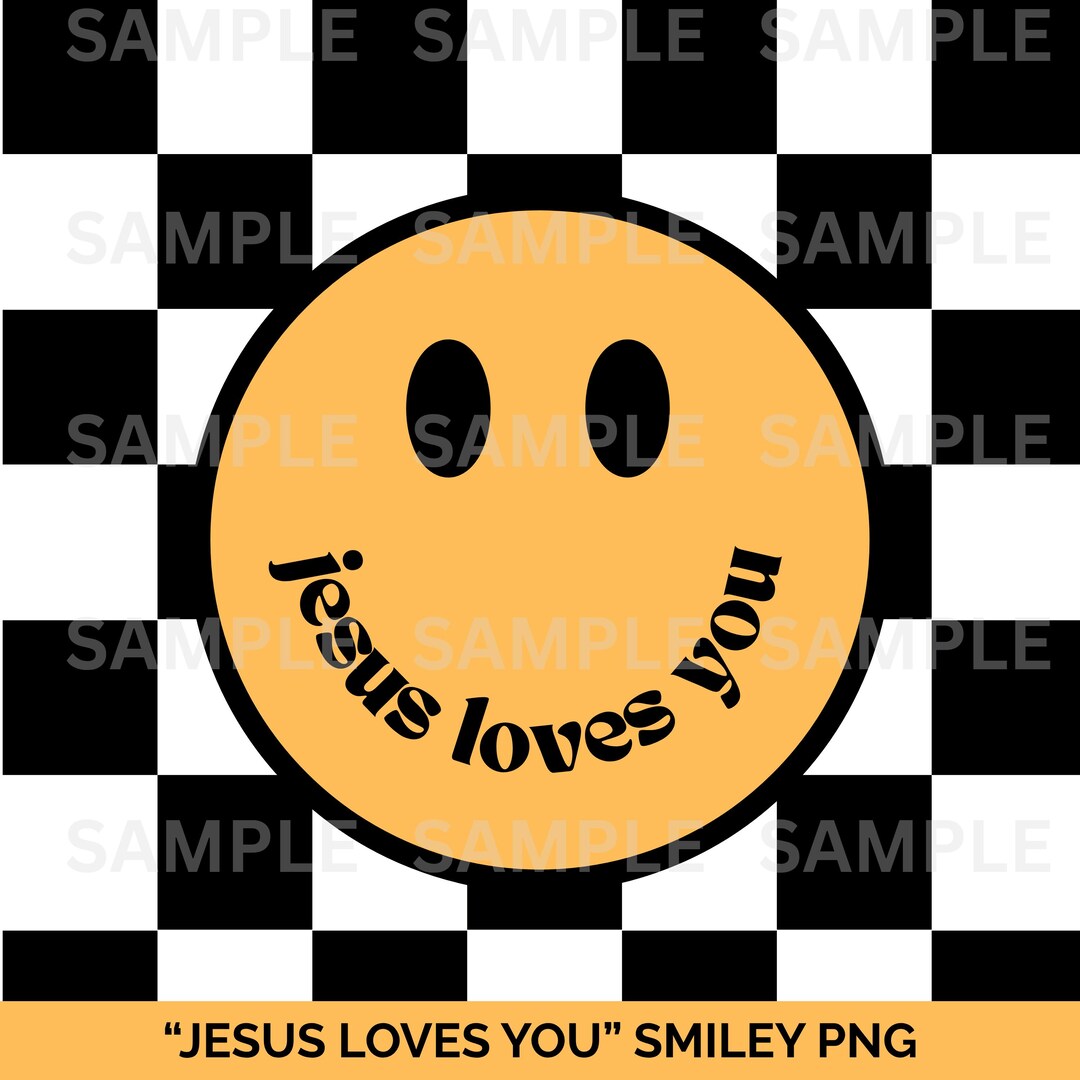 Jesus Loves You PNG | Orange Smiley Face With Checkered Background ...