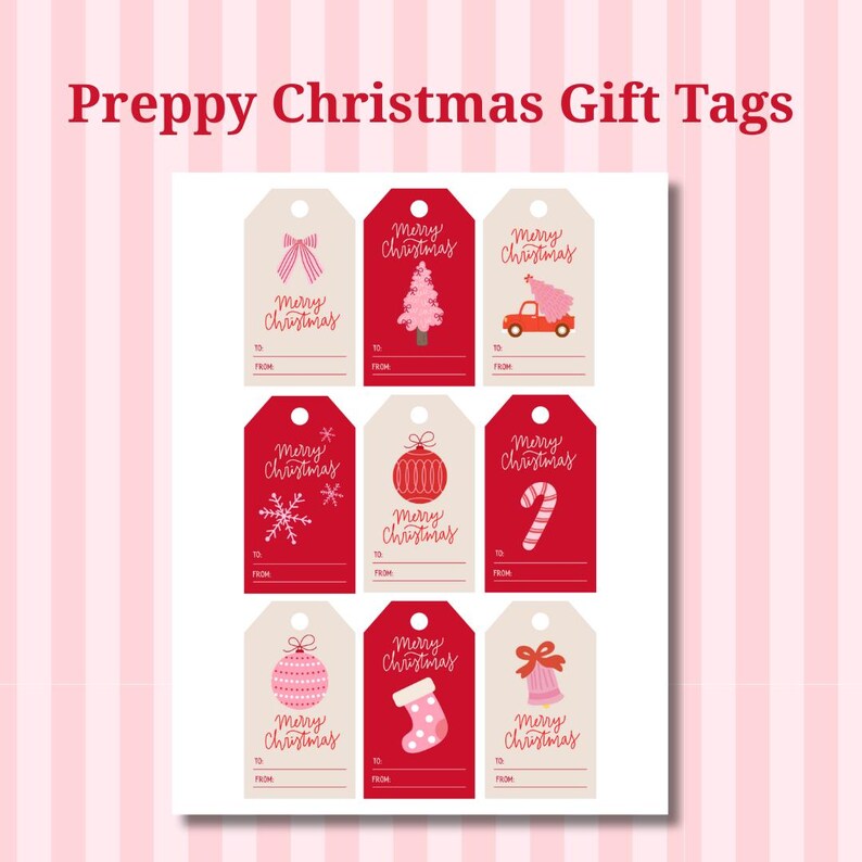 Preppy Christmas Gift Tags Printable | Pink and Red Holiday Tags ...