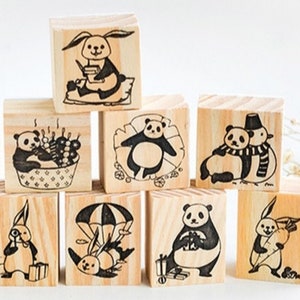 Animals Wood Rubber Stamp Panda Rabbit Bunny Stamp Diary Card | Etsy