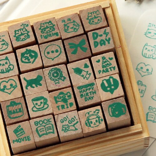 2 Boxes 50pcs Diary Stamp Set With Wooden Box Planner Bullet | Etsy