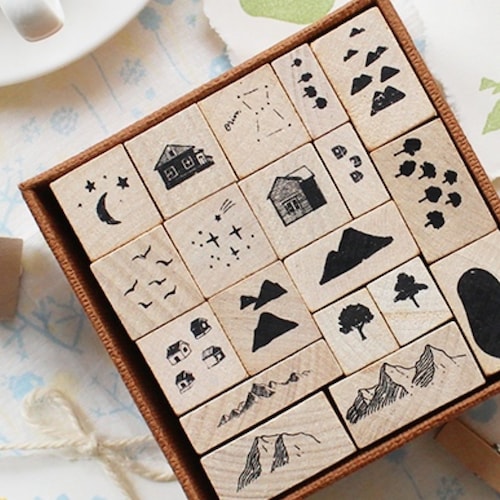 Card Making DIY Journaling Stamps Set Wood Rubber Stamp - Etsy