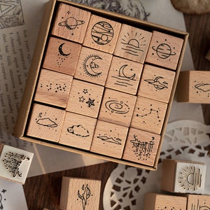 16pcs Moon Stamps Journal Stamp Set With Golden Ink Pad | Etsy