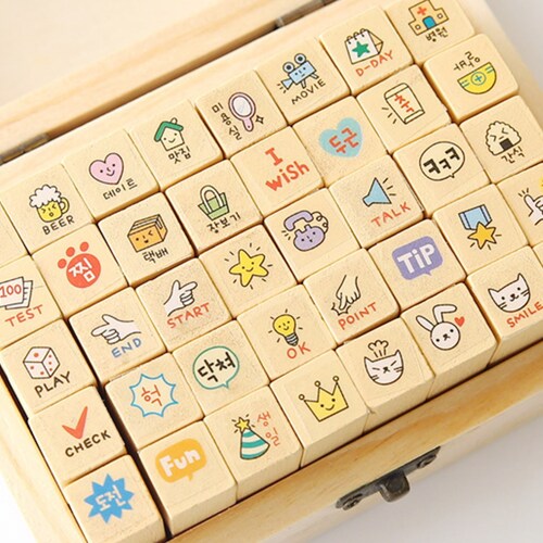 2 Boxes 50pcs Diary Stamp Set With Wooden Box Planner Bullet - Etsy