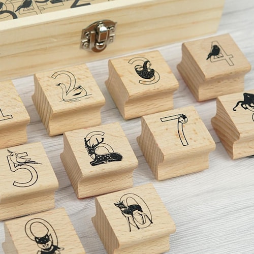 Animals Numbers Rubber Stamp Set Wooden Stamps Box Gift for - Etsy