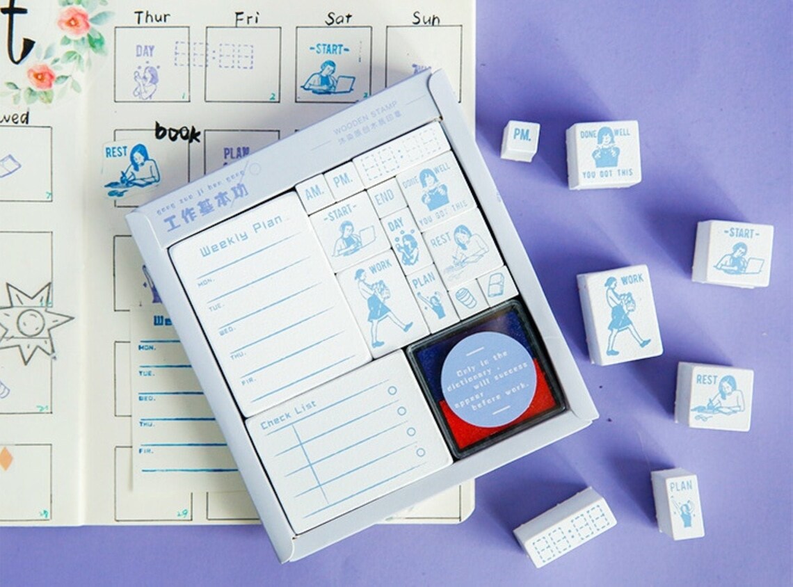 14pcs Daily Planner Rubber Stamp Set Schedule Diary Planner | Etsy