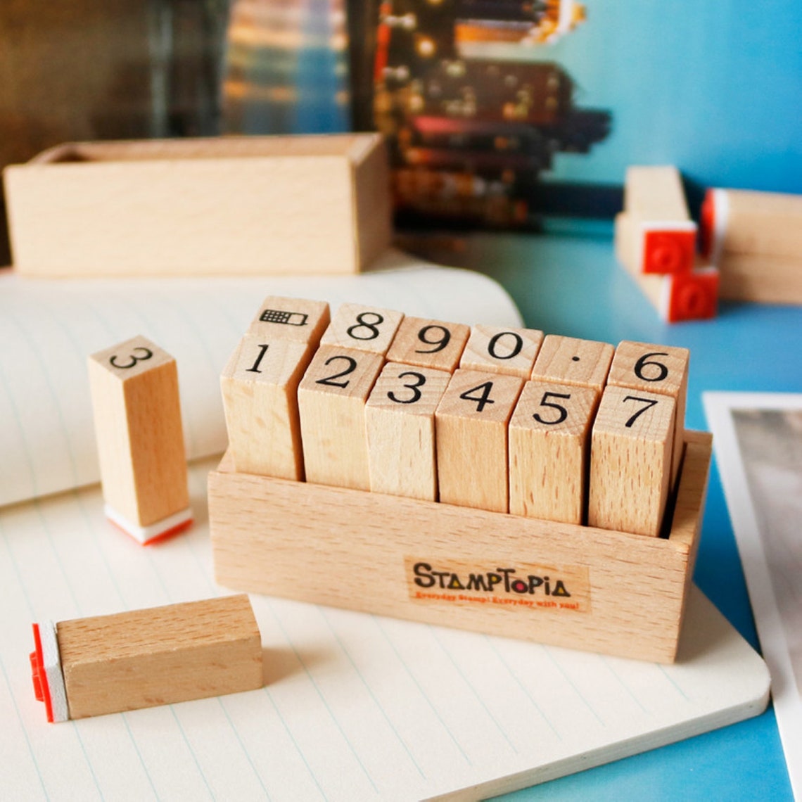 Rubber Number Stamp Set With Wooden Box Planner Stamps Phone | Etsy
