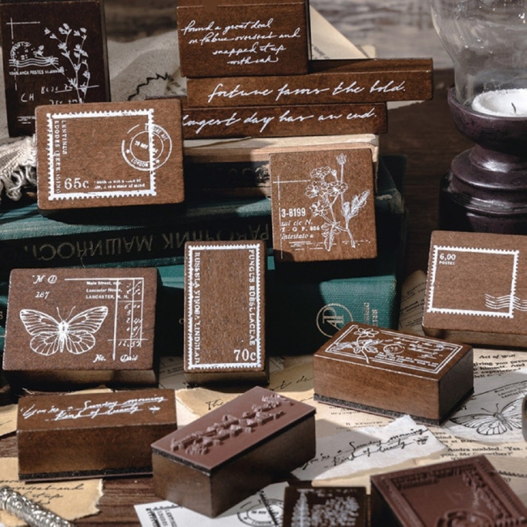 12 Style Vintage Wood Rubbe Stamp Postmark Seal Stamp for Card Making ...