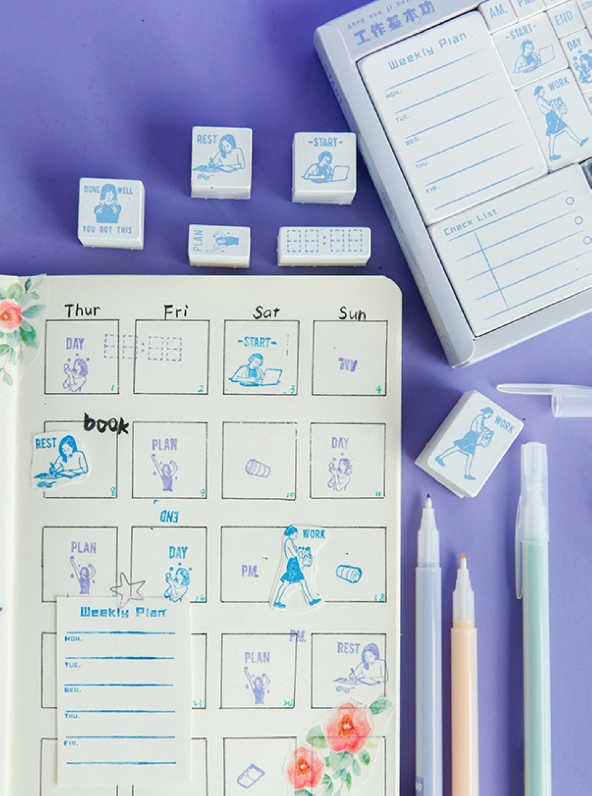 14pcs Daily Planner Rubber Stamp Set Schedule Diary Planner | Etsy