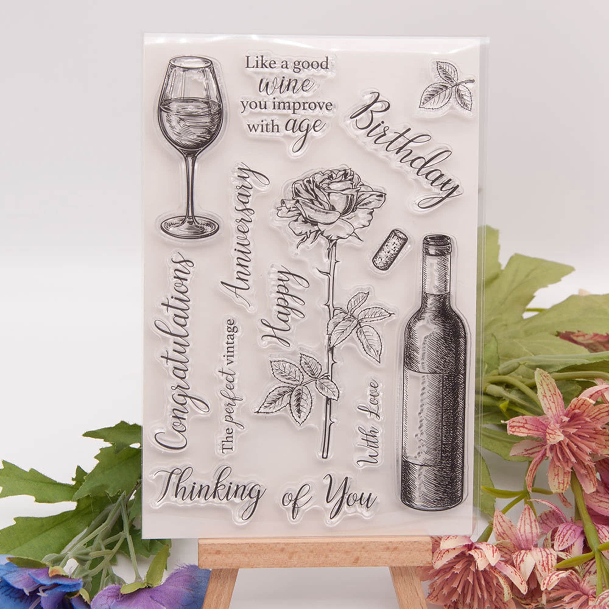 Rose Wine Bottle Wine Glass Rubber Stamps and Cutter Dies For | Etsy